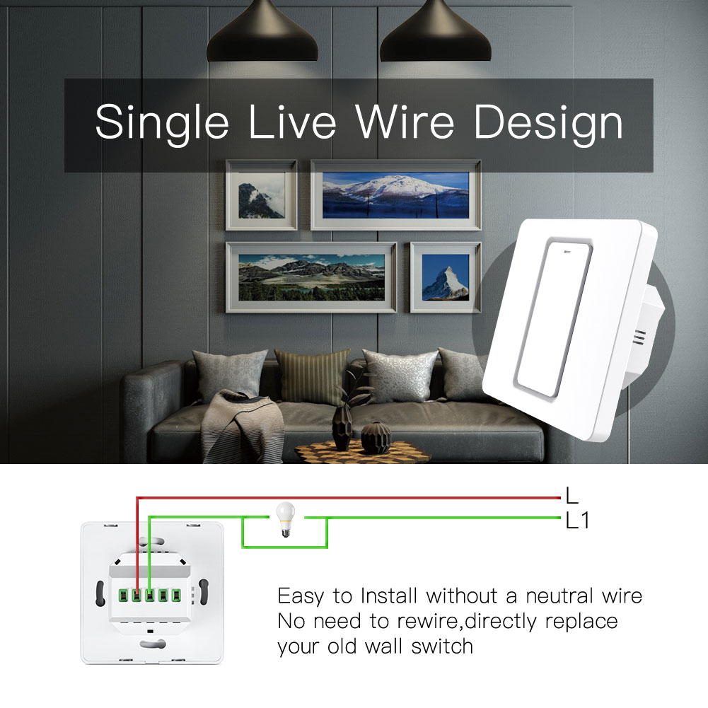 EU WiFi Push Button Wall Light Switch No Neutral Wire - SLS Smart